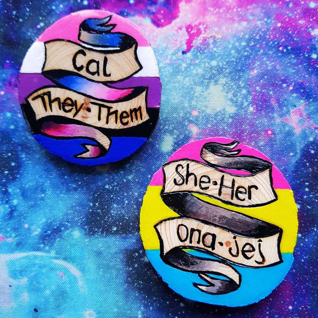 Bilingual Pronoun Pins With Pride Flag, Custom Pronoun Button, Pride ...