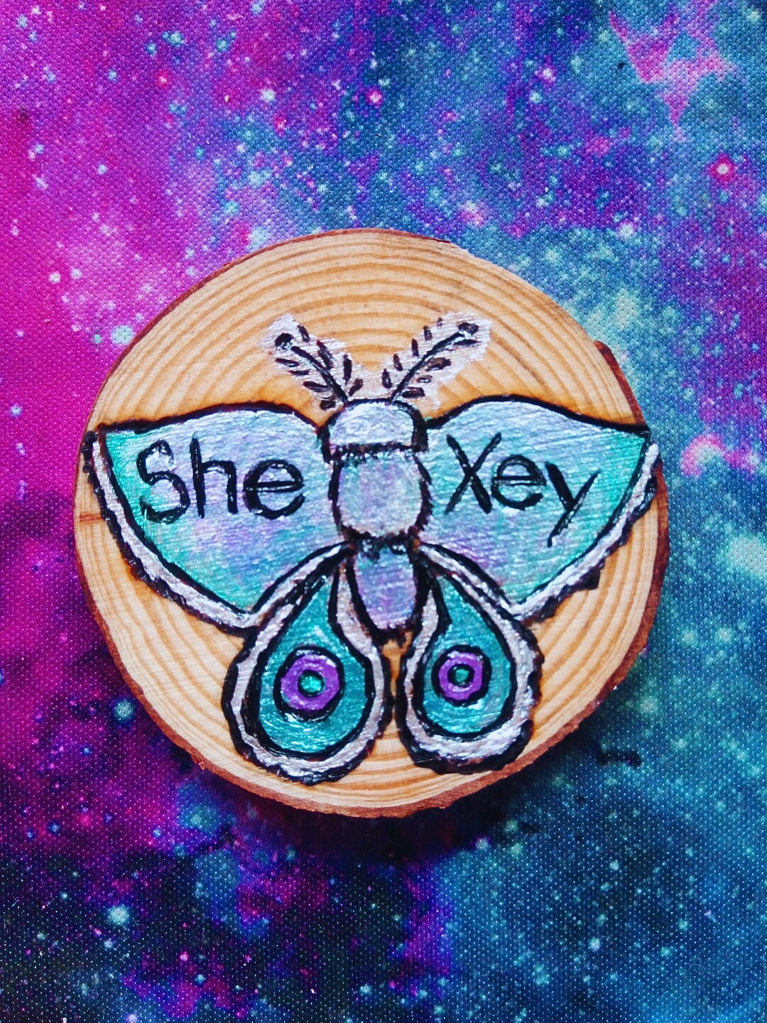 Pronoun Badge Wood, Moth Pin Badge, Cottagecore Badge, Custom Pronoun ...