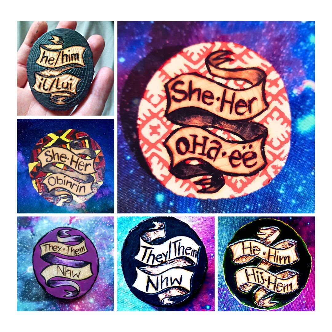 Unique Wooden Pronoun Pin - Personalized & Dual Language Pins for ...