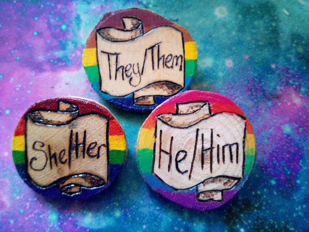 Rainbow Pride Flag Pronoun Pin Pronoun Badge He/Him | Etsy