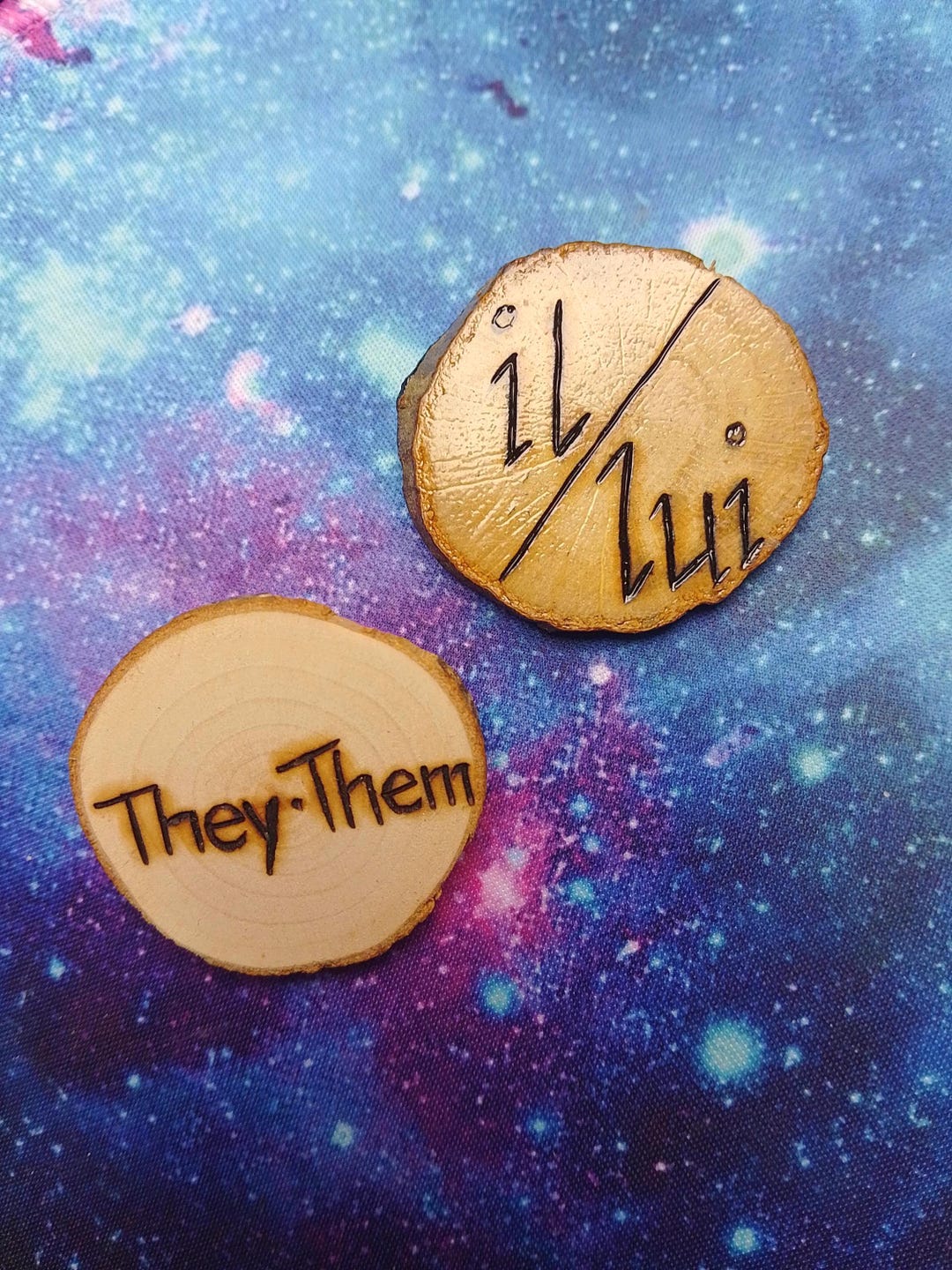 Pyrographed Wooden Pronoun Pin: Custom Badge, Made in Ireland - Etsy