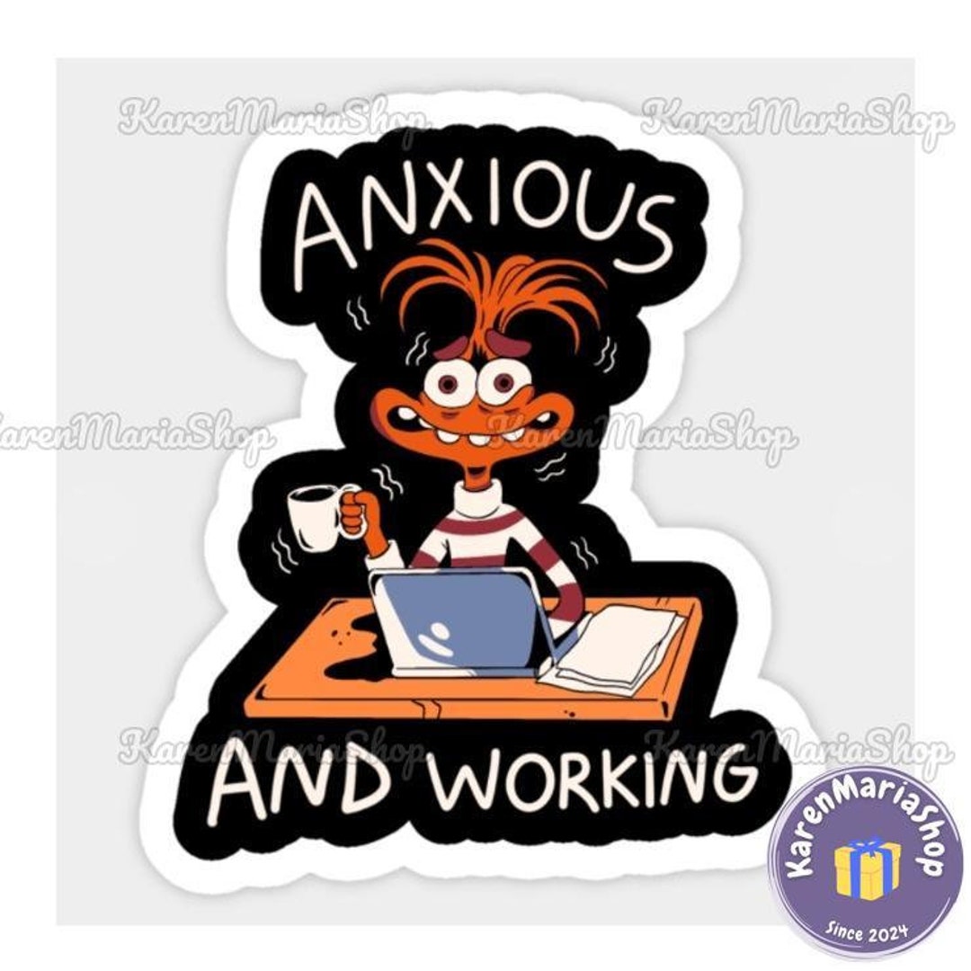 Anxiety Inside Out Anxious and Working Vinyl Sticker, Disney Water ...