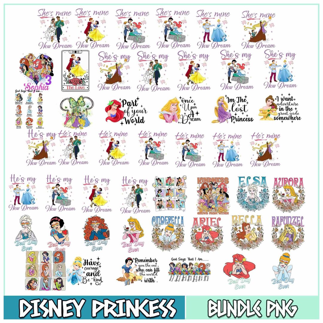 Disney Princess PNG Bundle, Princess Birthday, Moana Clipart, Frozen ...