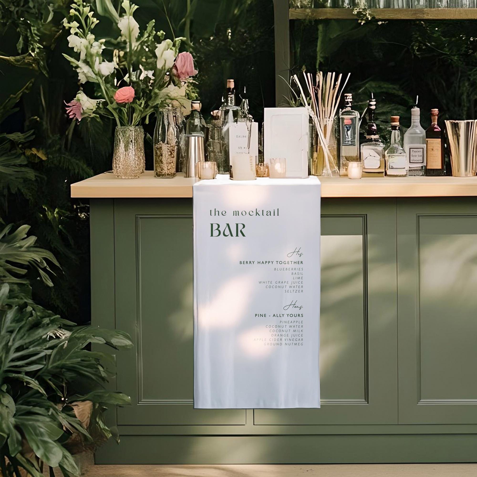 Custom Linen Mocktail Bar Sign, Personalized Wedding Bar Menu Banner ...