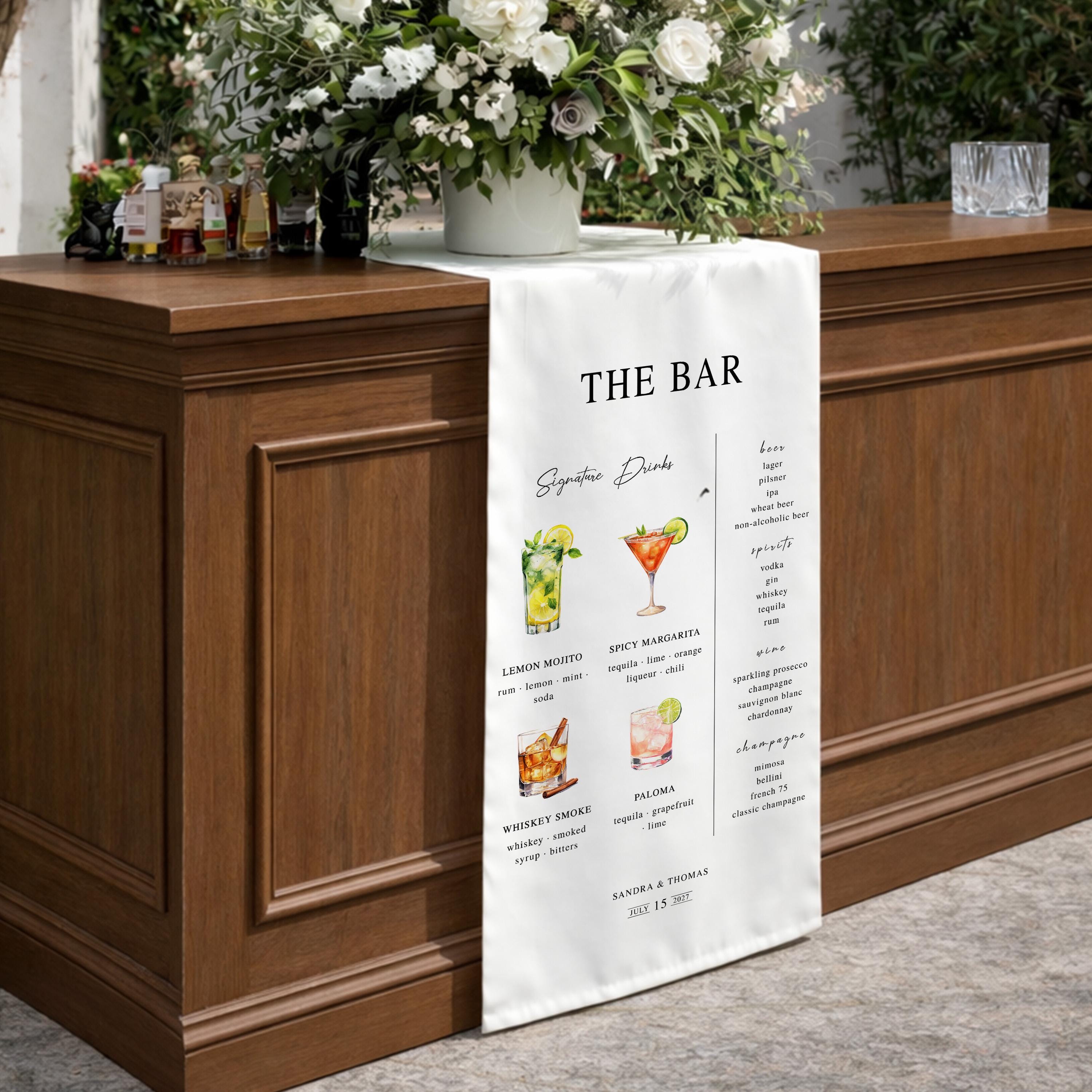 Custom Linen Bar Menu Sign, Signature Drinks Fabric Sign, Elegant ...