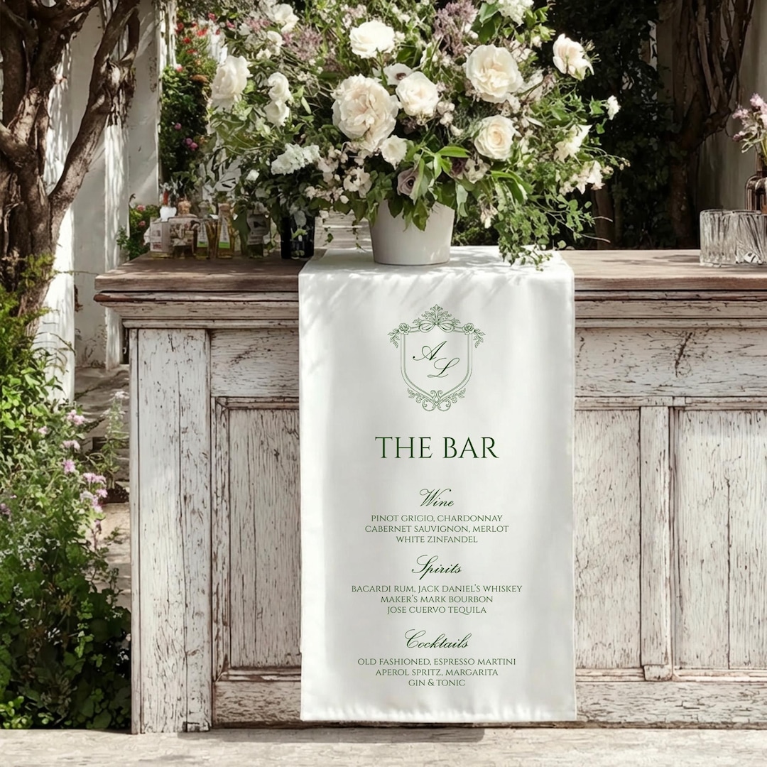 Wedding Crest Bar Menu Sign, Drinks Fabric Signage, Linen Banner - Etsy