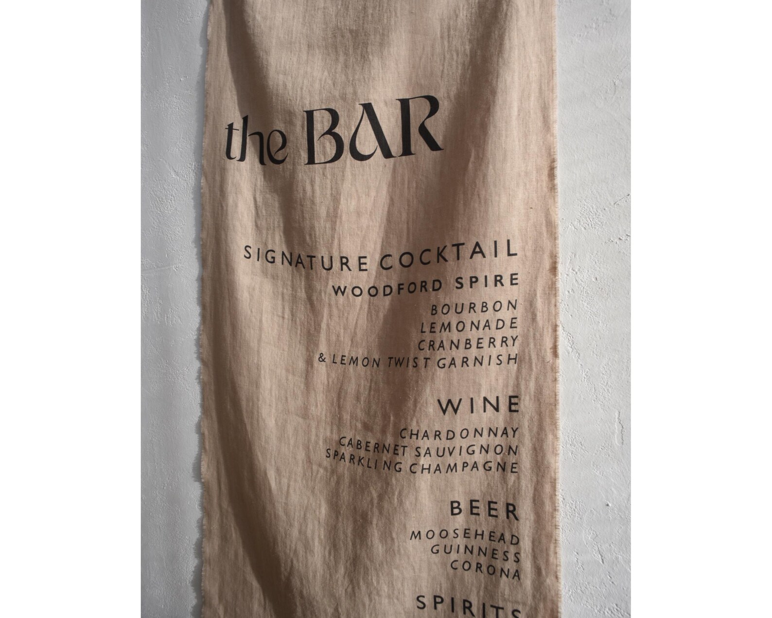 Rustic Linen Bar Menu, Bar Sign, Wedding Bar Menu on Linen, Custom ...