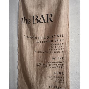 Rustic Linen Bar Menu, Bar Sign, Wedding Bar Menu on Linen, Custom ...