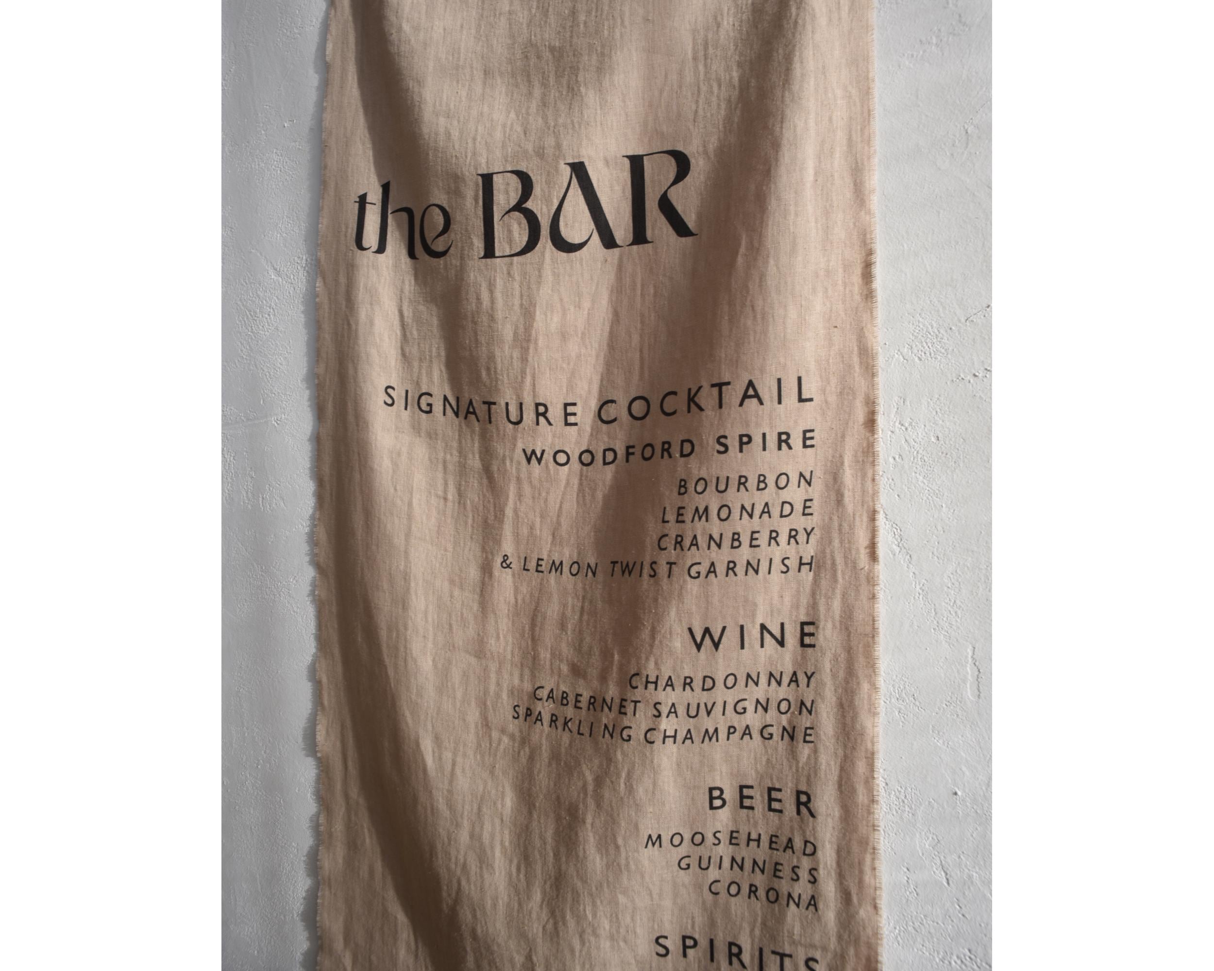 Rustic Linen Bar Menu, Bar Sign, Wedding Bar Menu on Linen, Custom ...