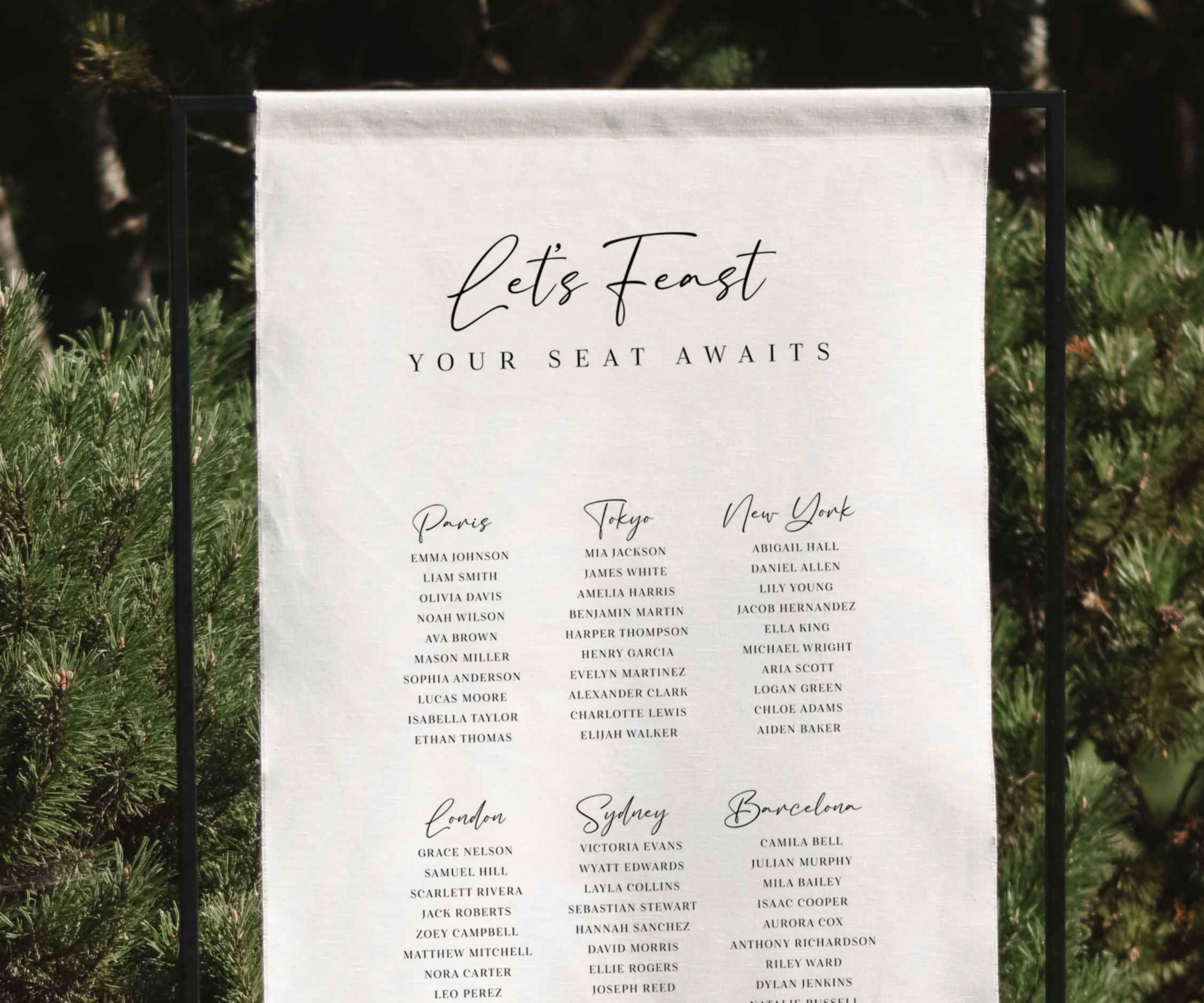 Personalised Linen Wedding Seating Plan Banner – Elegant Fabric Table ...