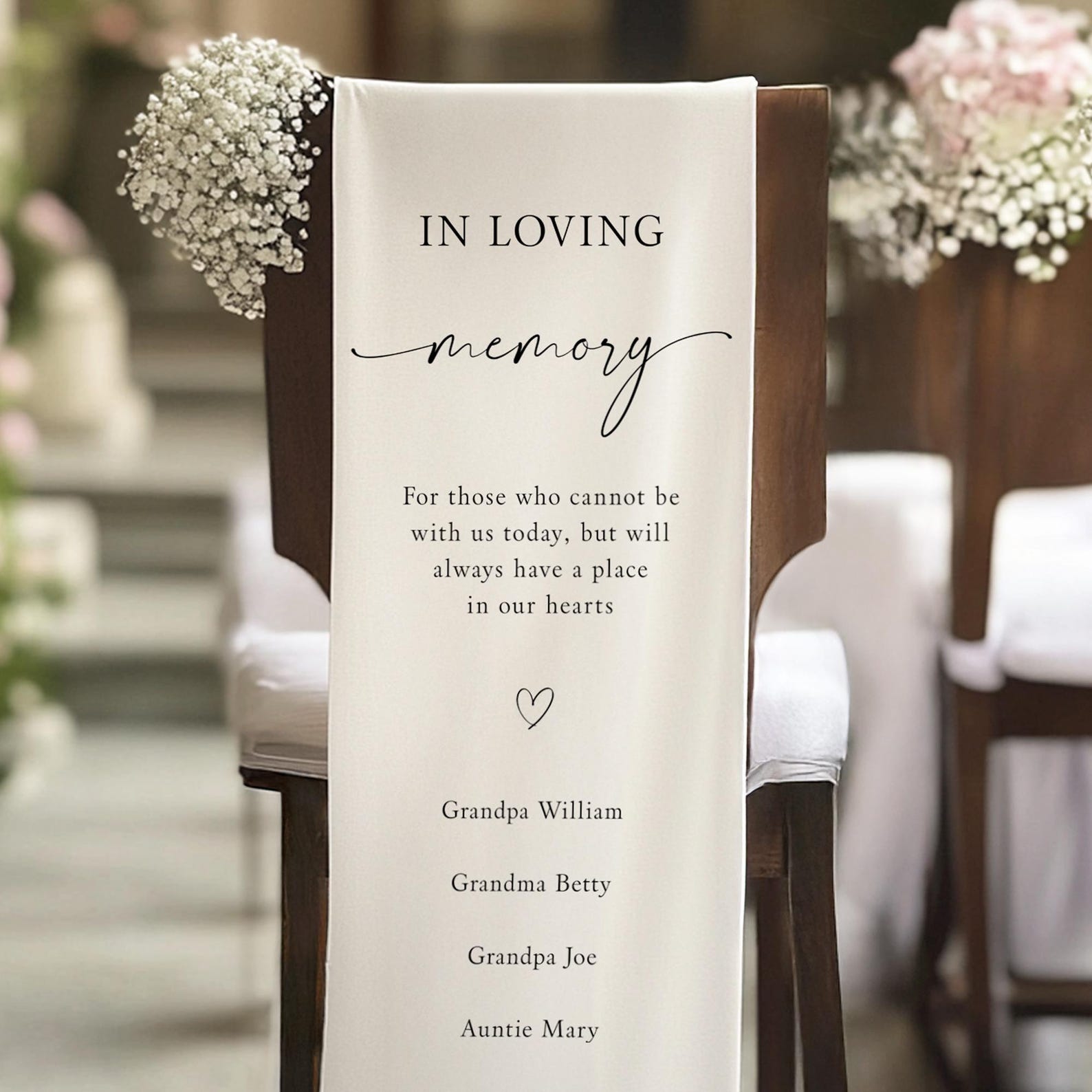 In Loving Memory Wedding Chair Sign – Memorial Fabric Banner for ...
