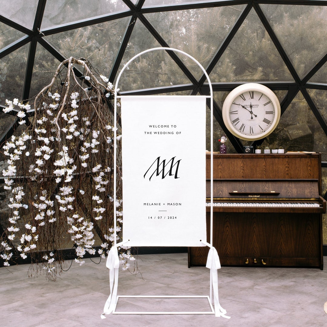 Custom Linen Welcome Wedding Sign With Ribbon Bows , Linen Wedding Sign ...