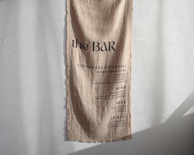 Rustic Linen Bar Menu, Bar Sign, Wedding Bar Menu on Linen, Custom ...