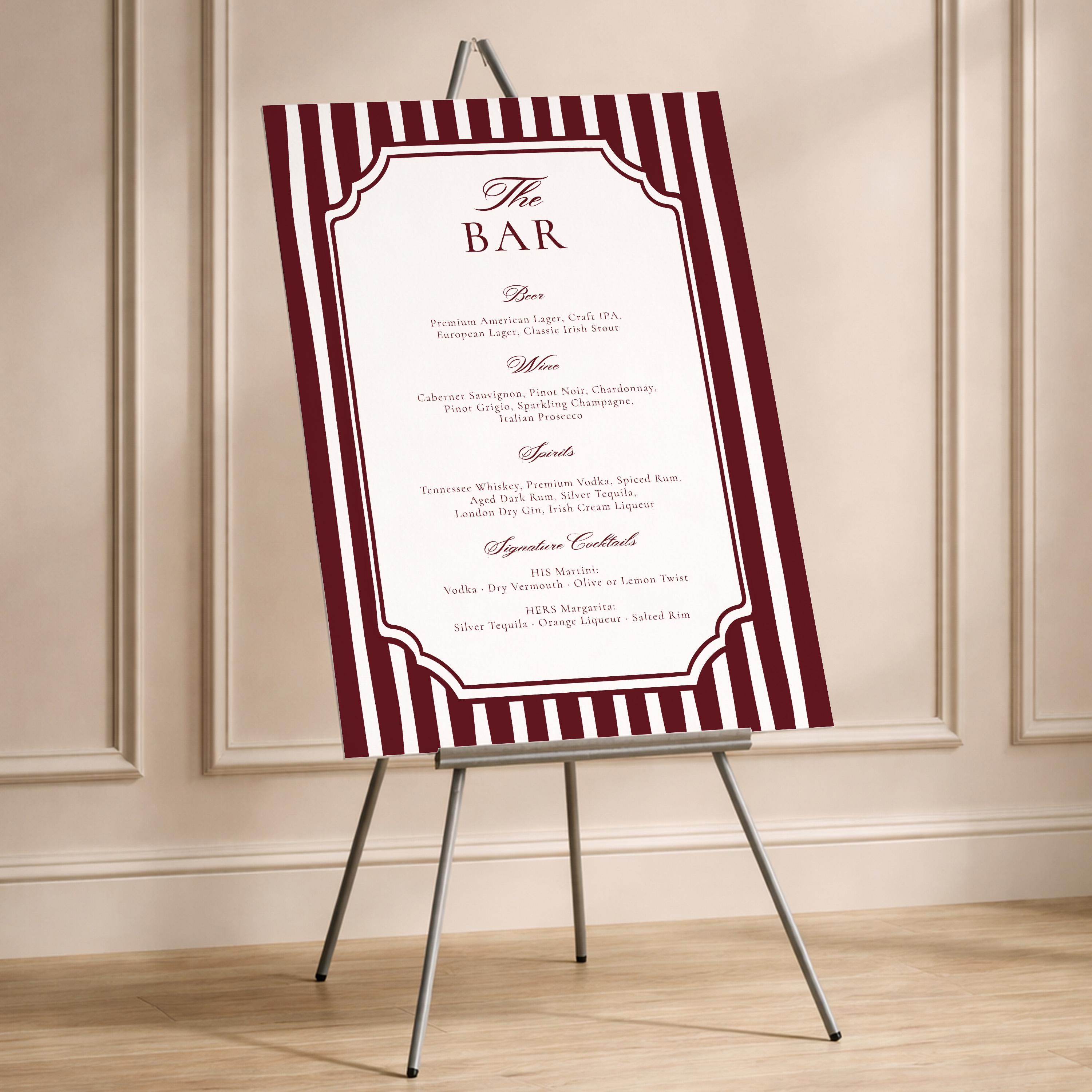 Wedding Bar Menu Digital Board Template, Editable Large Bar Sign ...
