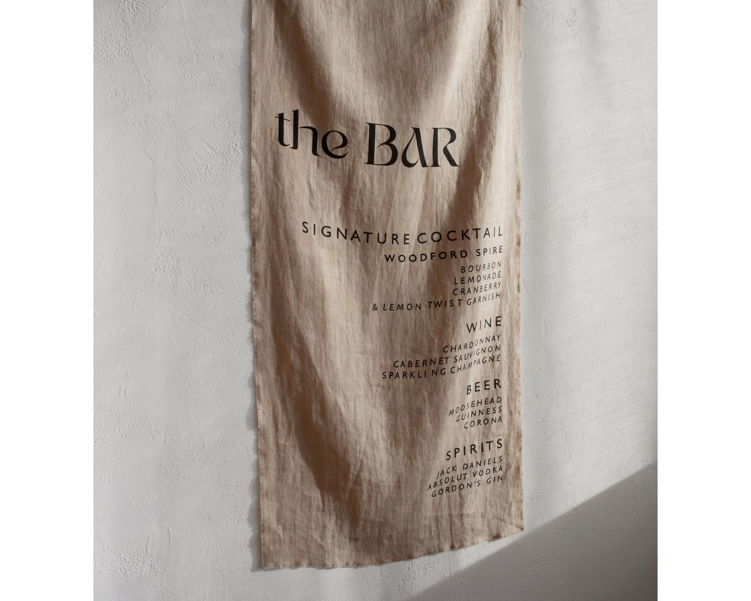 Rustic Linen Bar Menu, Bar Sign, Wedding Bar Menu on Linen, Custom ...