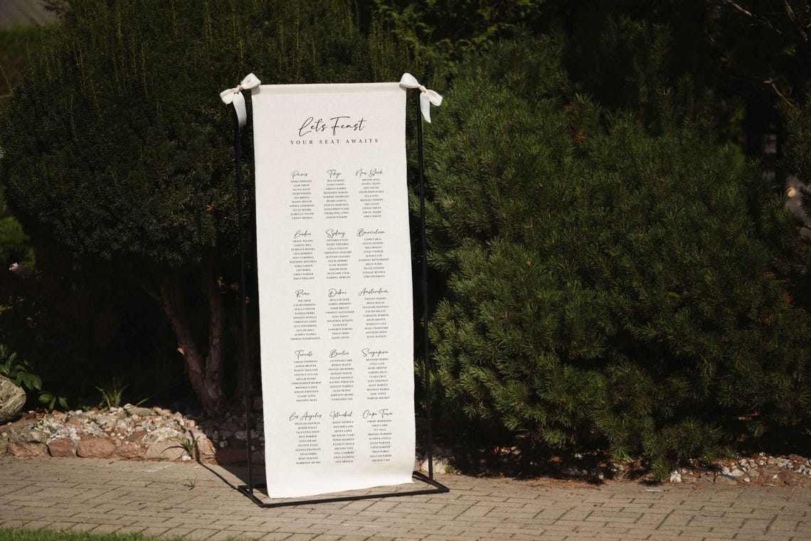 Personalised Linen Wedding Seating Plan Banner – Elegant Fabric Table ...