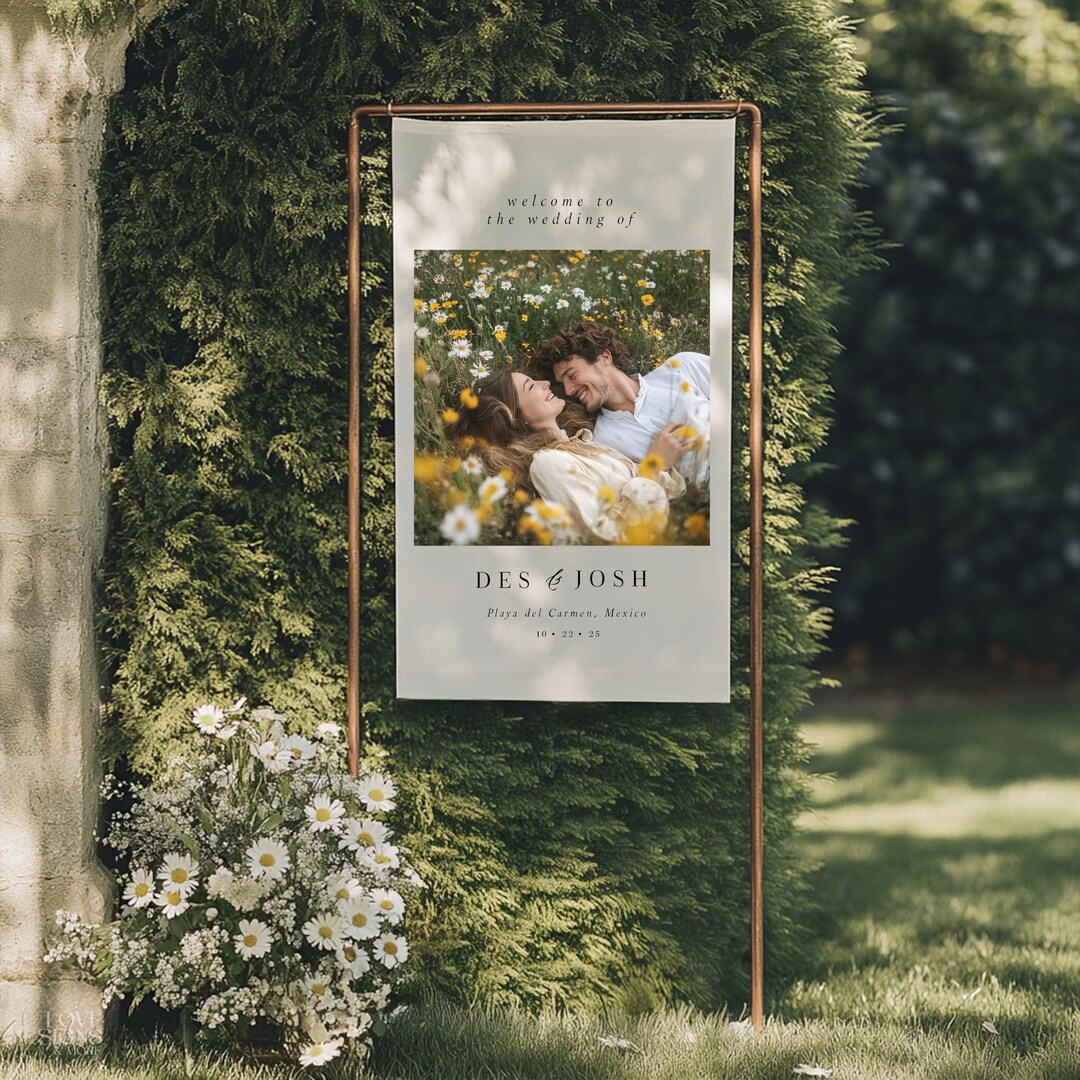 Photo Wedding Welcome Sign, Custom Linen Fabric Banner, Wedding Welcome ...