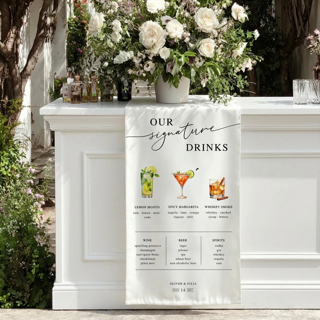 Wedding Fabric Bar Menu Sign, Signature Drinks Menu, Linen Cocktail ...
