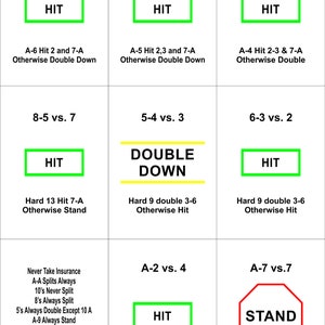 Blackjack Basic Strategy Flashcards: Printable Full Color (PDF Download ...