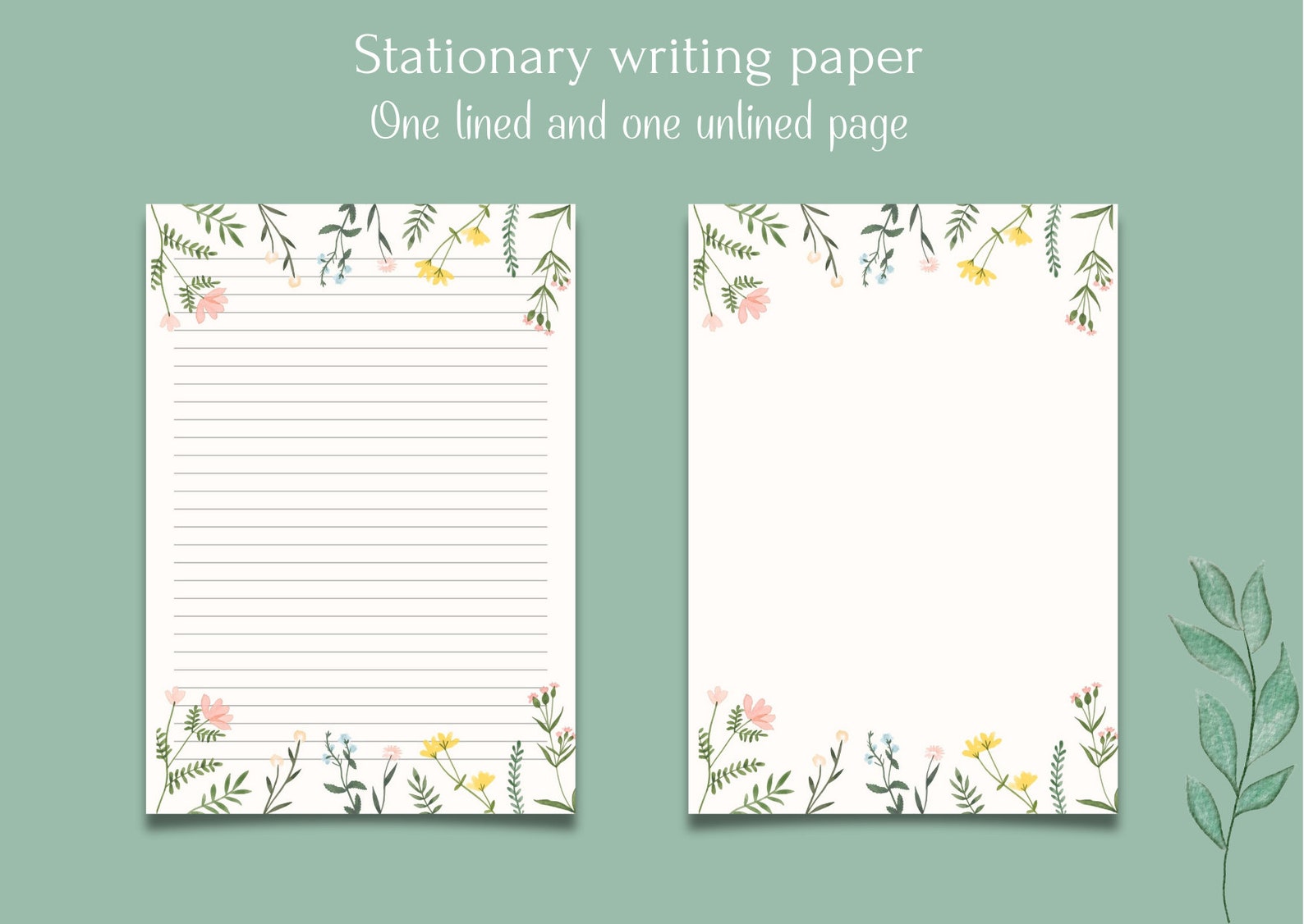 Whimsical Wildflower Watercolor Border Stationary Writing Paper Instant ...
