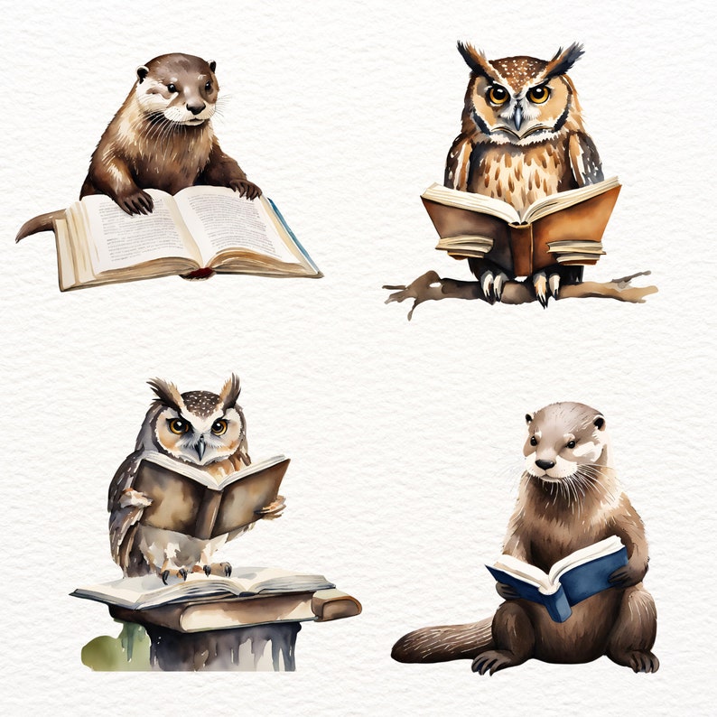 Watercolor Reading Woodland Animals Books Clipart Woodland Animals ...