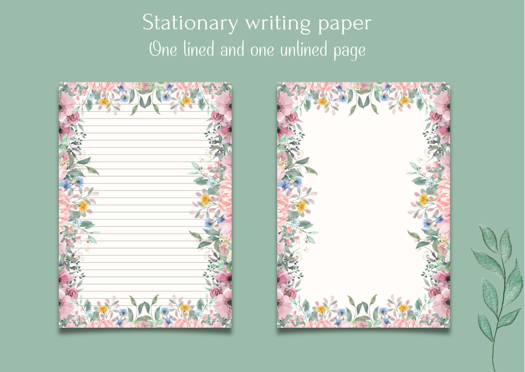 Floral Frame Watercolor Border Stationary Writing Paper Instant ...