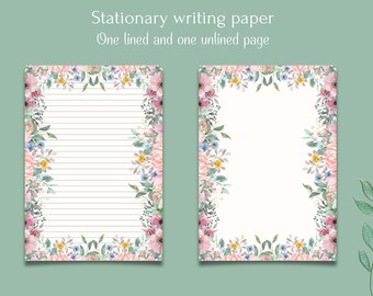 Whimsical Wildflower Watercolor Border Stationary Writing Paper Instant ...