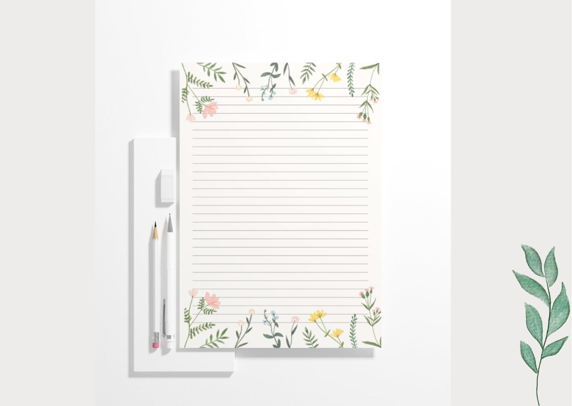 Whimsical Wildflower Watercolor Border Stationary Writing Paper Instant ...