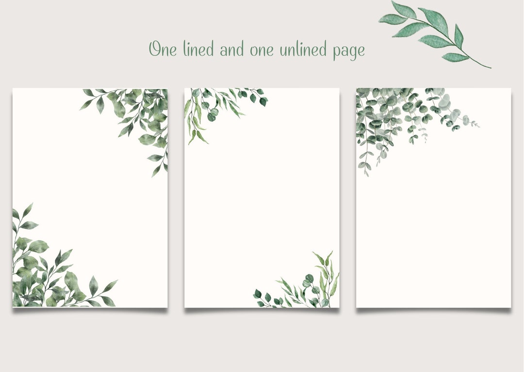 Greenery Watercolor Stationary Writing Paper Instant Download - Etsy