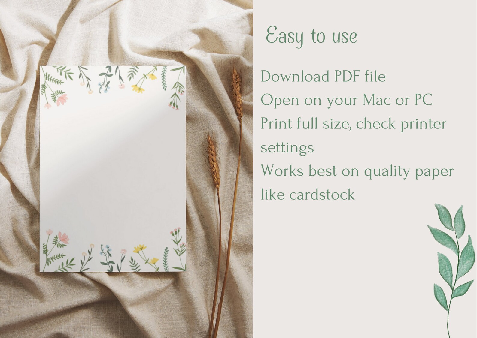 Whimsical Wildflower Watercolor Border Stationary Writing Paper Instant ...