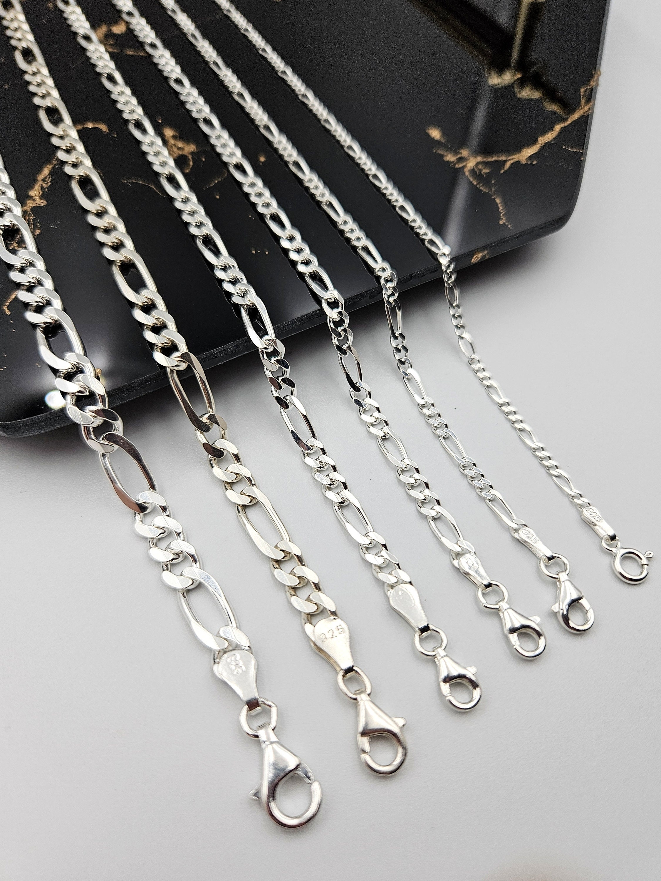 925 Sterling Silver Figaro Chain Necklace, Solid Silver Chain Necklace ...