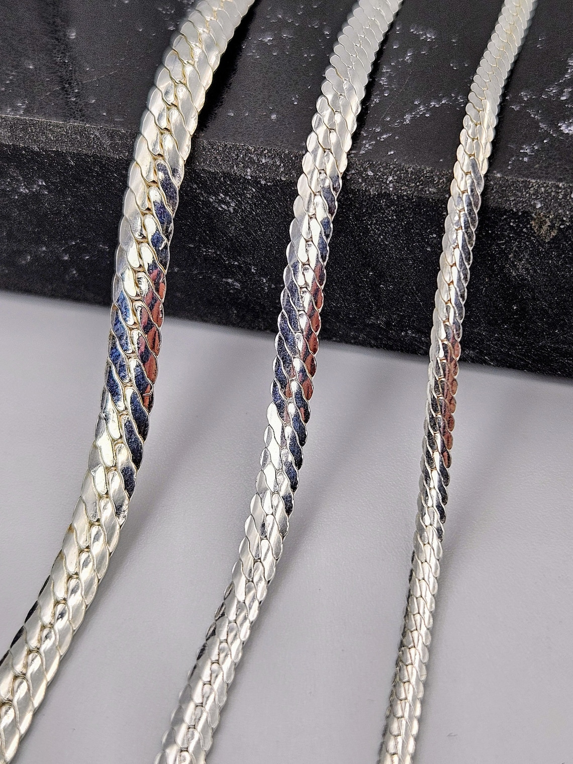 925 Sterling Silver Flat Snake Chain Necklace - Etsy