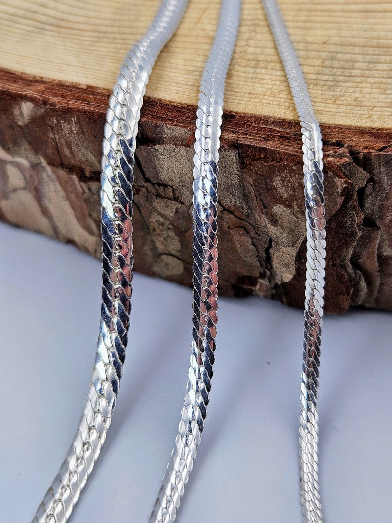 925 Sterling Silver Flat Snake Chain Necklace - Etsy