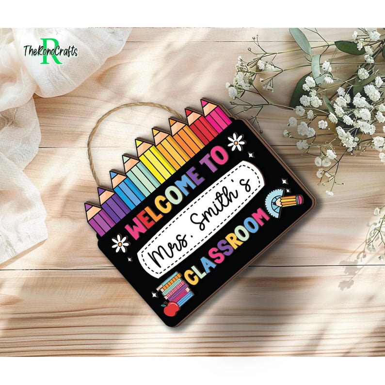 Custom 3D Teacher Door Hanger, Gift for Teacher, Floral Teacher Name ...