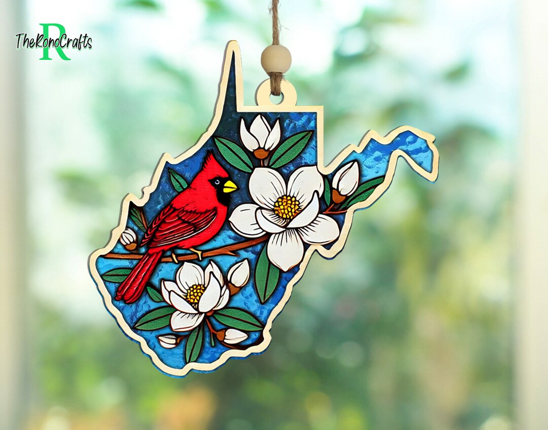 West Virginia Suncatcher Ornament, Custom Cardinal Ornament, Cardinal ...
