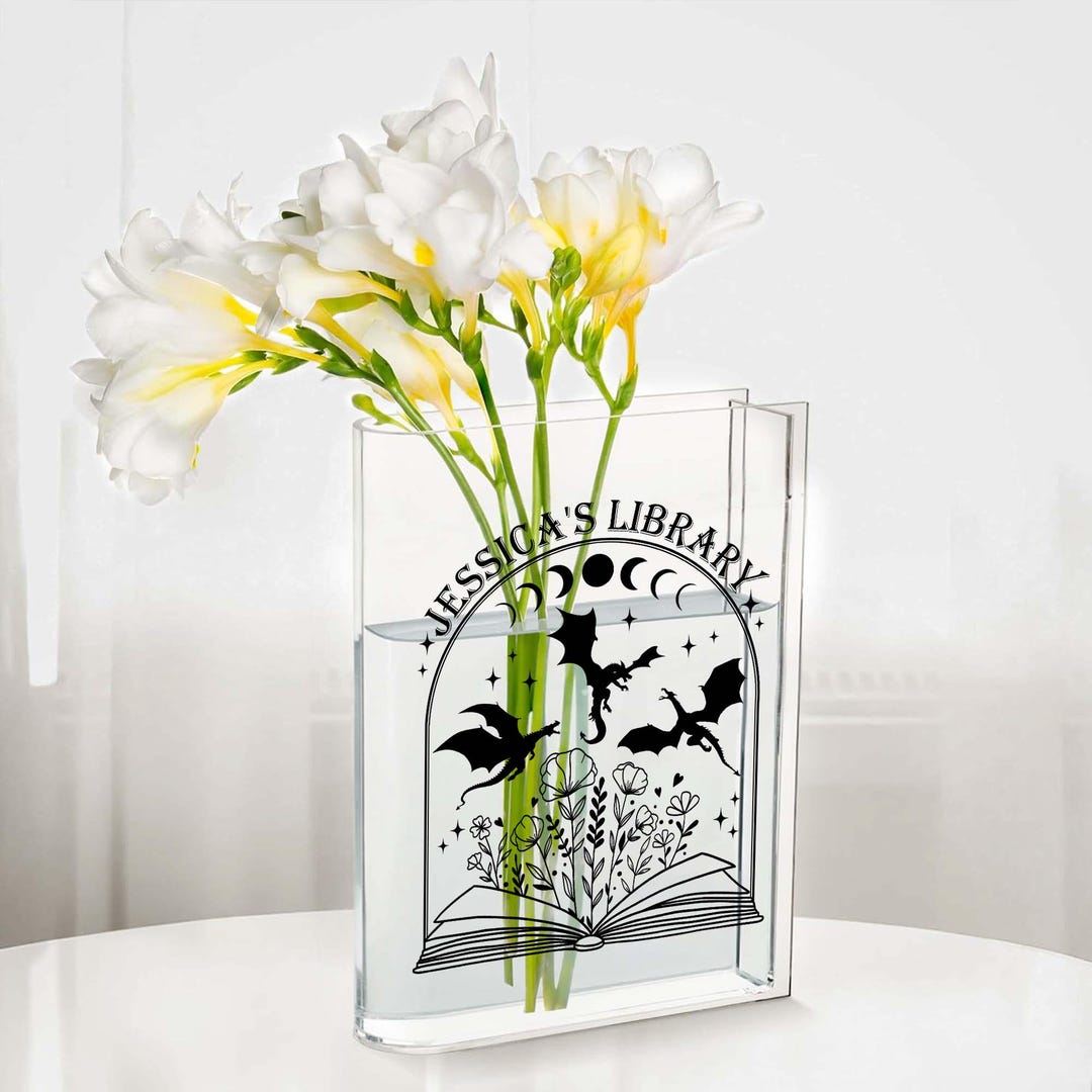 Custom Floral Acrylic Book Vase, Reader Bookshelf Decor Librarian Gift ...