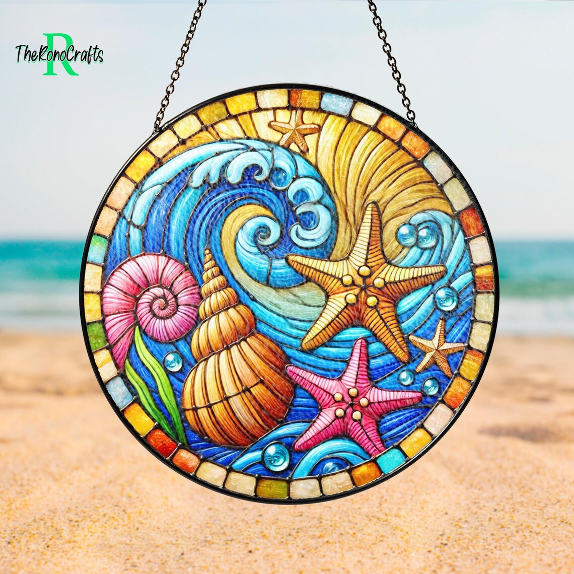 Seashell Stained Glass Suncatcher, Beach Sun Catcher, Summer Vibes ...