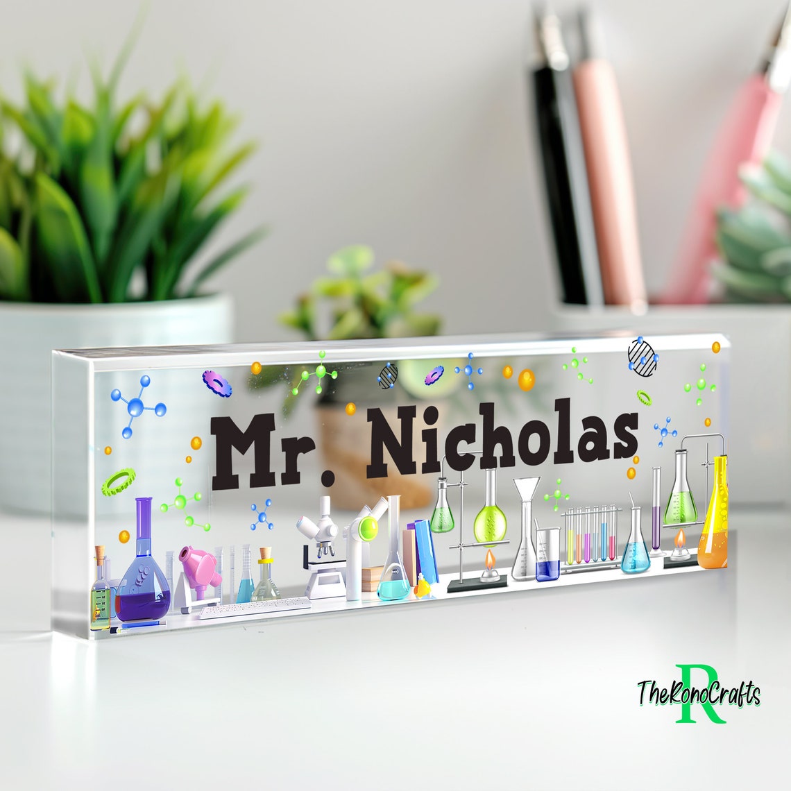 Science Lab Teacher Sign, Personalized Teacher Desk Name Plate ...
