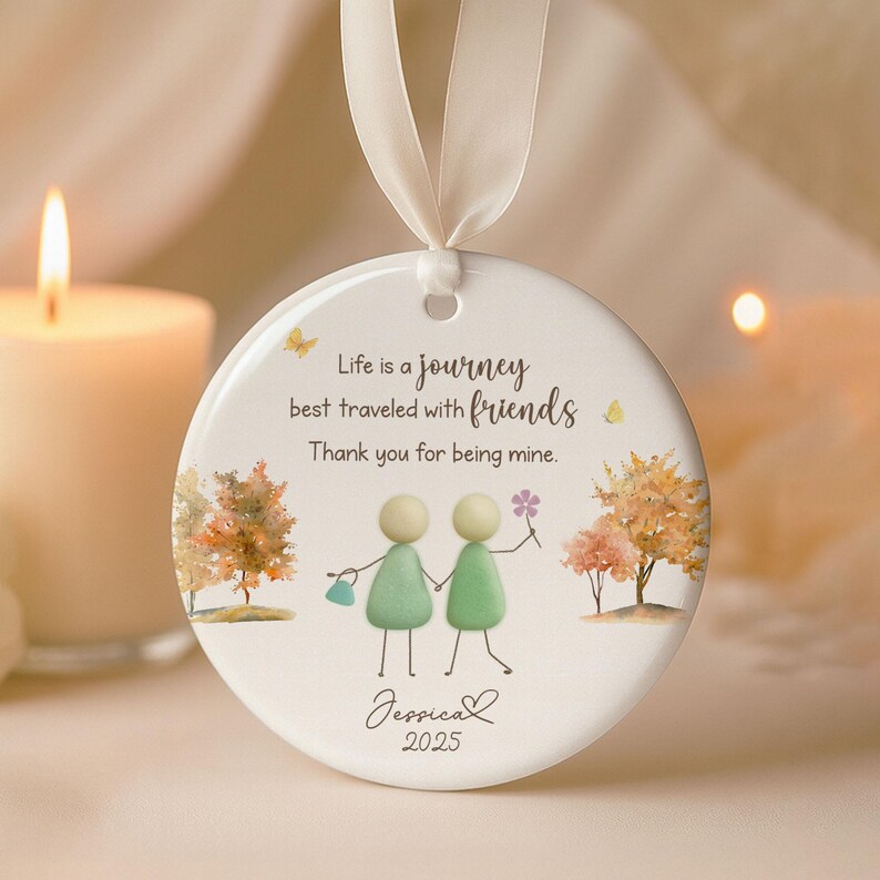 Personalized 2D Friendship Sea Glass Ornament, Friend Christmas ...