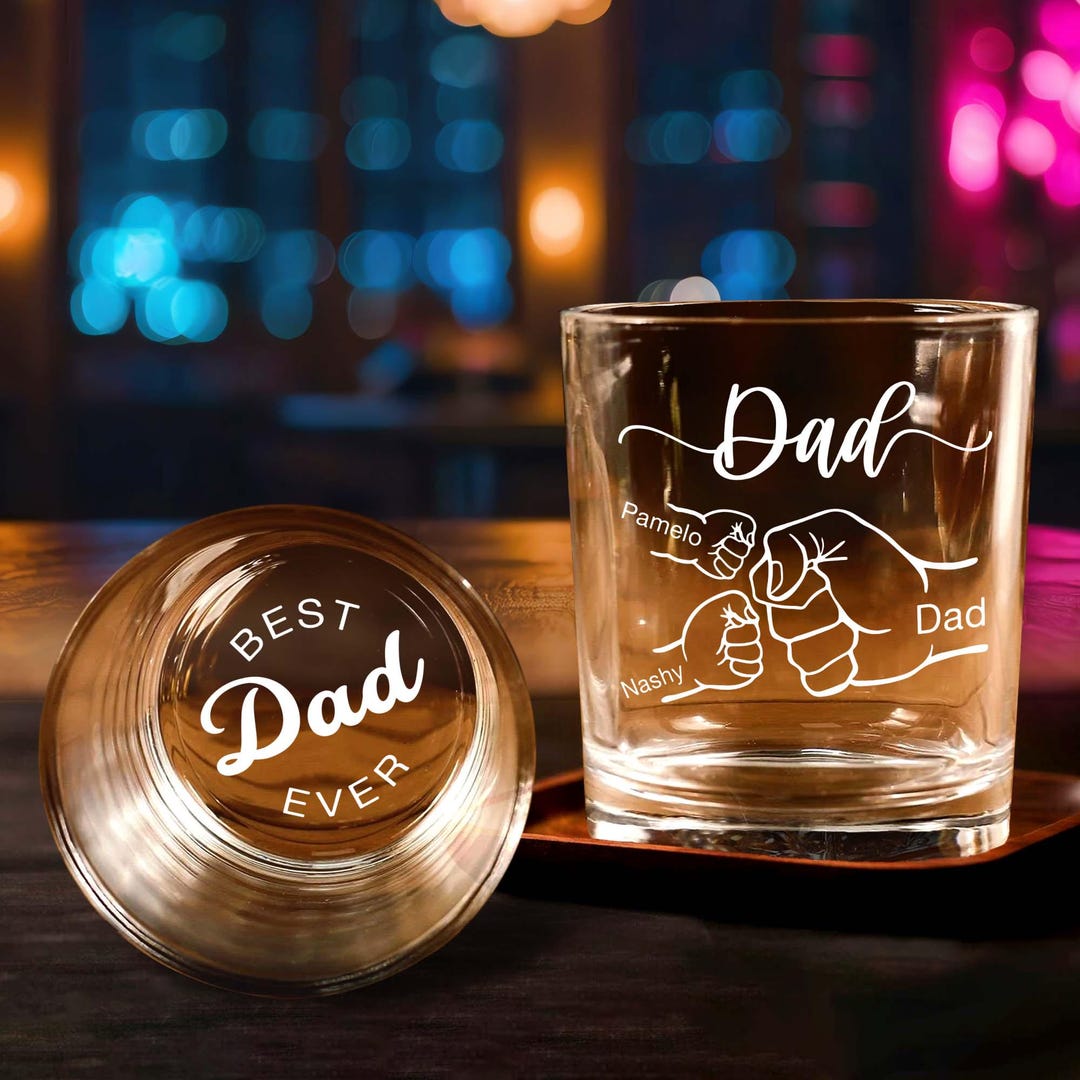 Personalized Best Dad Ever Whiskey Glass, Custom Bump Dad Kids Rocks ...