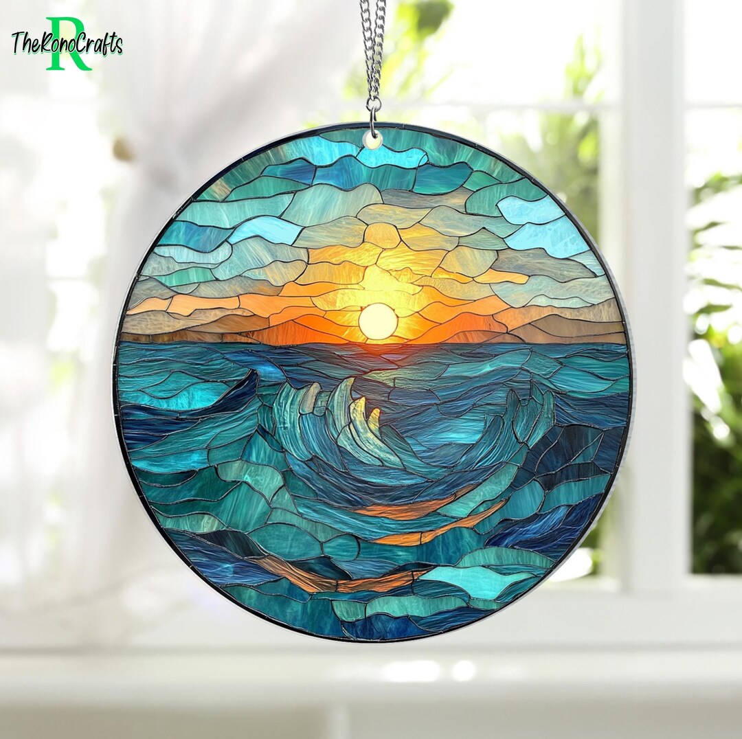 Sunrise on the Beach Suncatcher Ornament, Ocean Waves at Sunrise ...