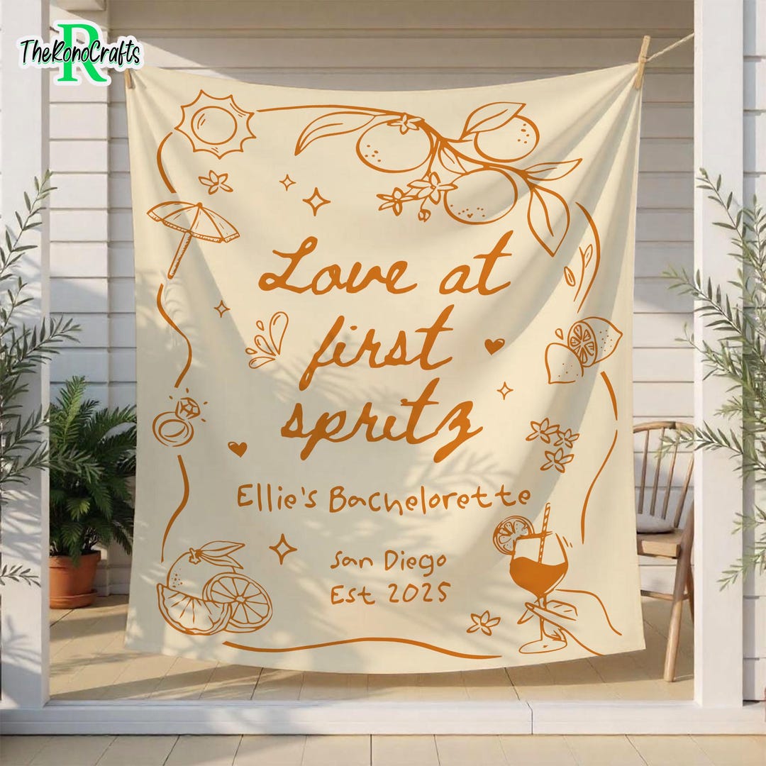 Custom Aperol Spritz Bachelorette Tapestry, Love at First Spritz Bridal ...