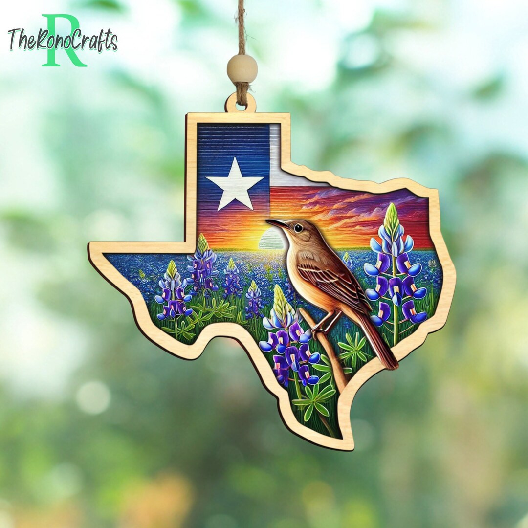 Texas Suncatcher Ornament, Texas Ornament, Northern Mockingbird and ...