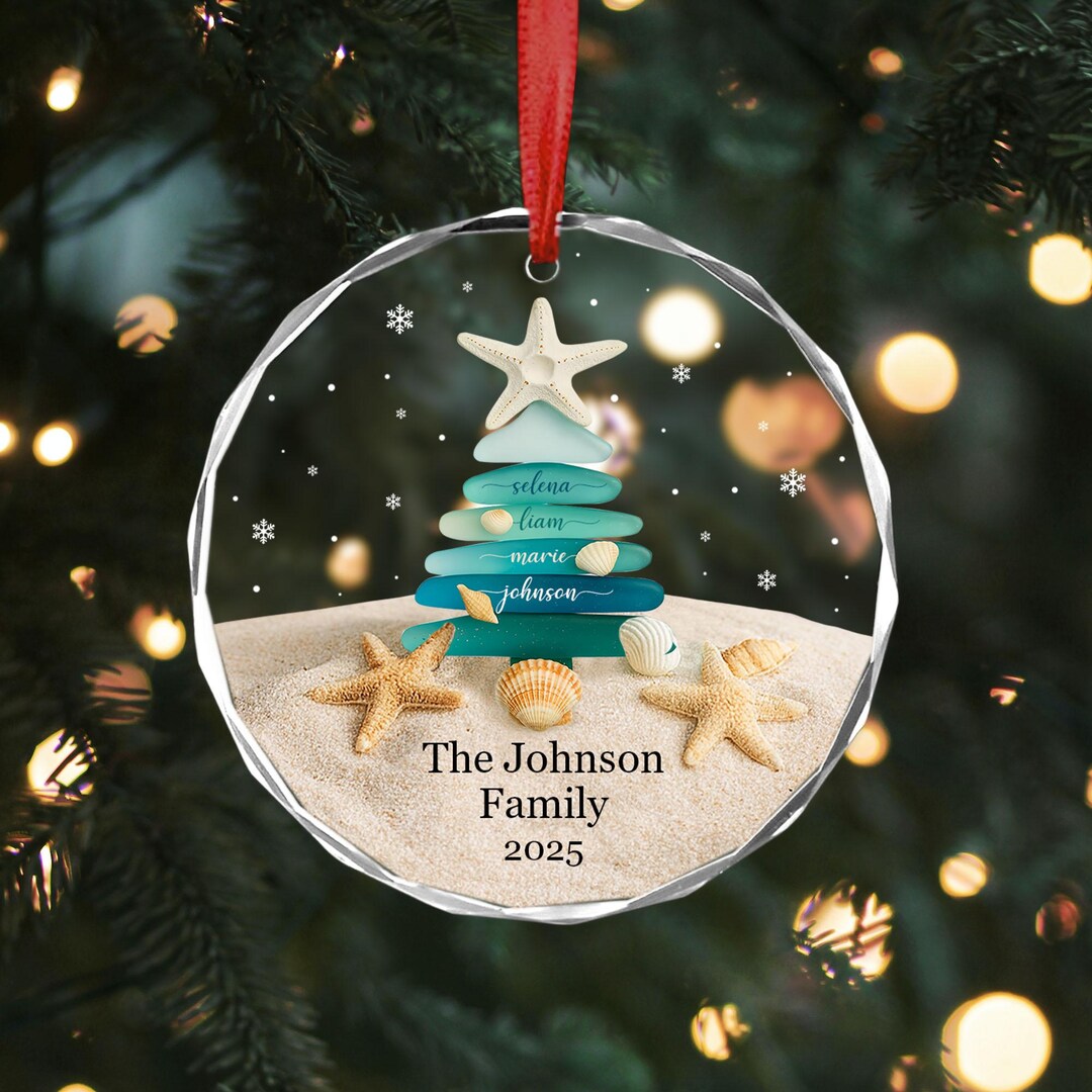 Personalized Sea Glass Family Tree Ornament, Custom Christmas Tree ...