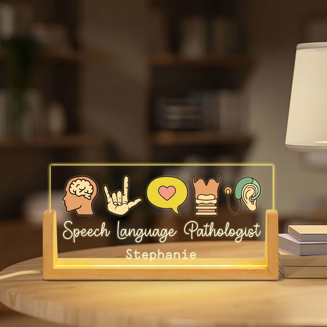 Speech Pathologist Desk Sign, Speech Therapist Night Light, SLP Name ...