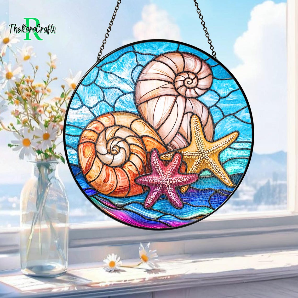 Seashell Stained Glass Suncatcher, Beach Sun Catcher, Summer Vibes ...
