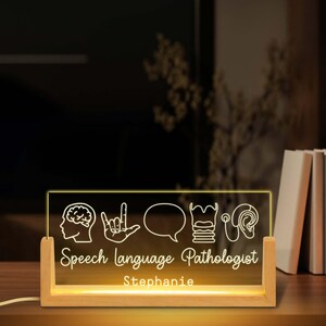 Speech Pathologist Desk Sign, Speech Therapist Night Light, SLP Name ...