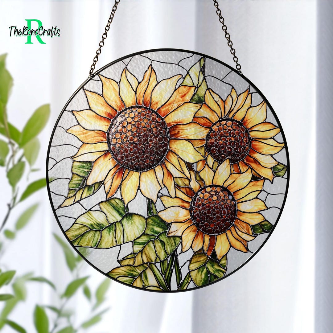 Sunflower Stained Glass Suncatcher, Floral Window Hanging, Plant Window ...