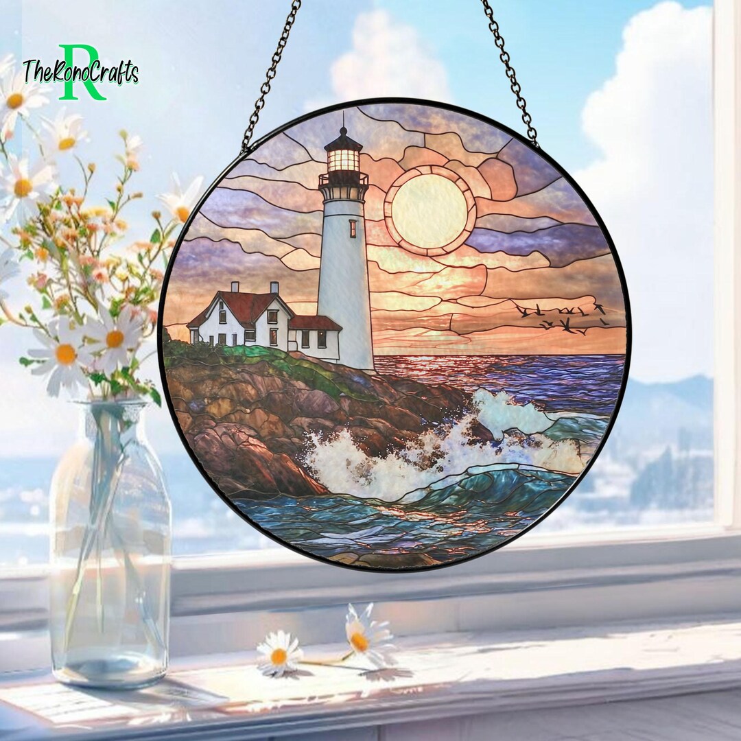 Lighthouse Stained Glass Suncatcher Ornament, Lighthouse Window ...
