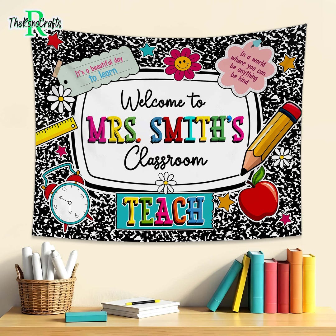 Personalized Teacher Classroom Tapestry, Teachers Name Classroom Banner ...